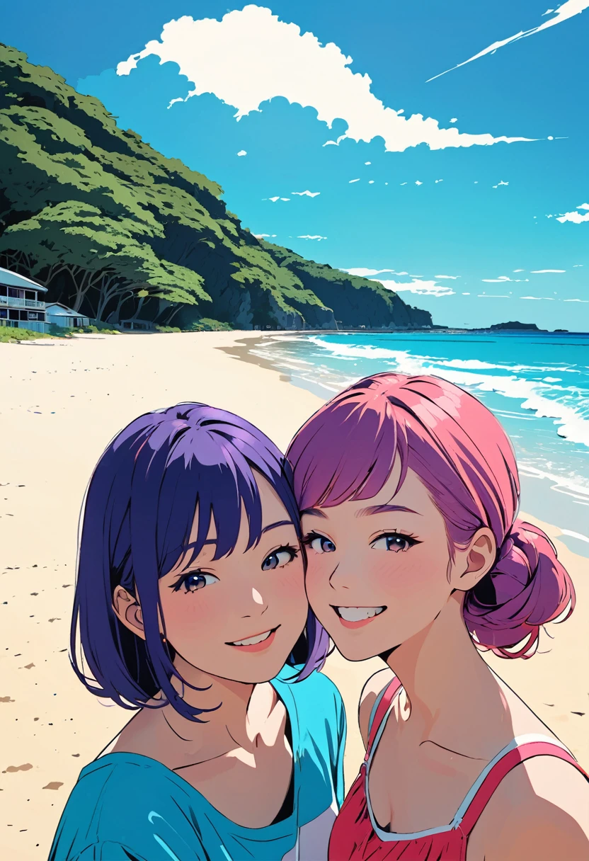 (masterpiece, best quality:1.1), popart style,flat color,(2girls ...