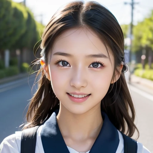 (Cute 15 year old Japanese))、on the road、Highly detailed face - SeaArt AI