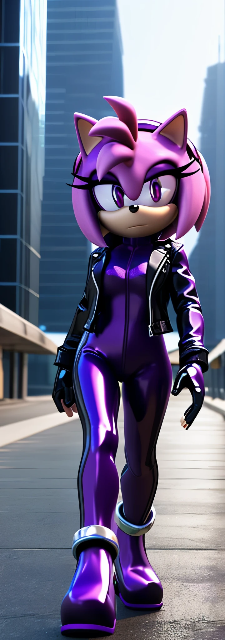 Sonic the hedgehog in a purple suit walking down a street - SeaArt AI