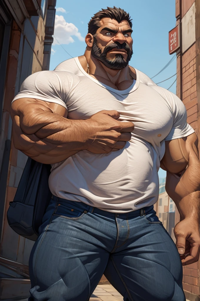 Extremely huge muscular, massive muscular, full-body, well-muscled old ...