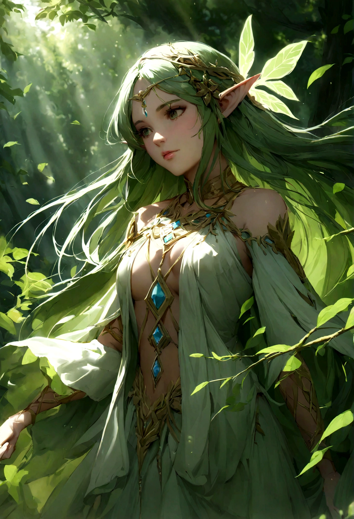 Woodland elf with a mystical and ethereal presence. She is a guardian ...