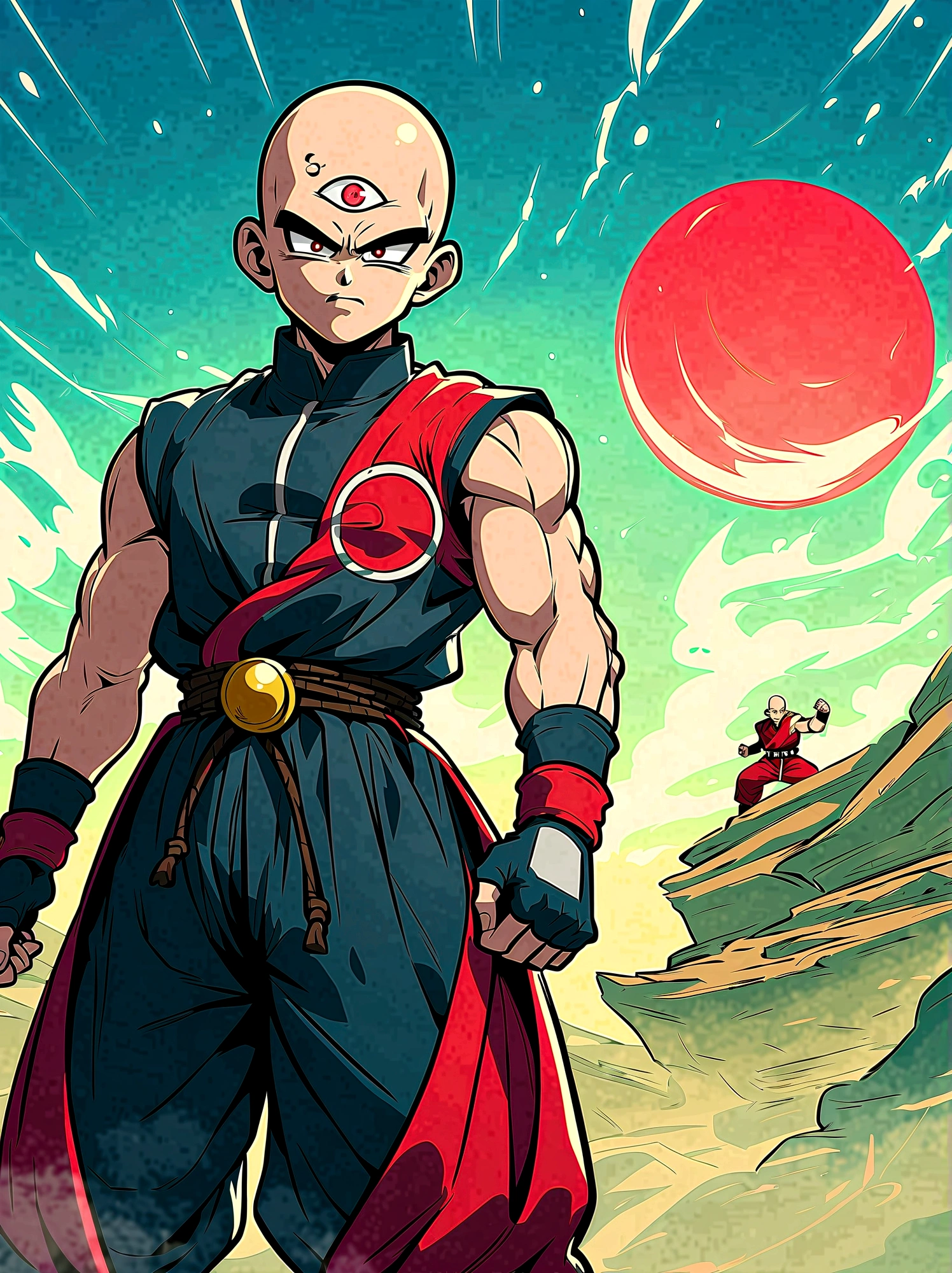 1boy, Dragon Ball, Tien Shinhan, Martial Artist, Thin muscles - SeaArt AI