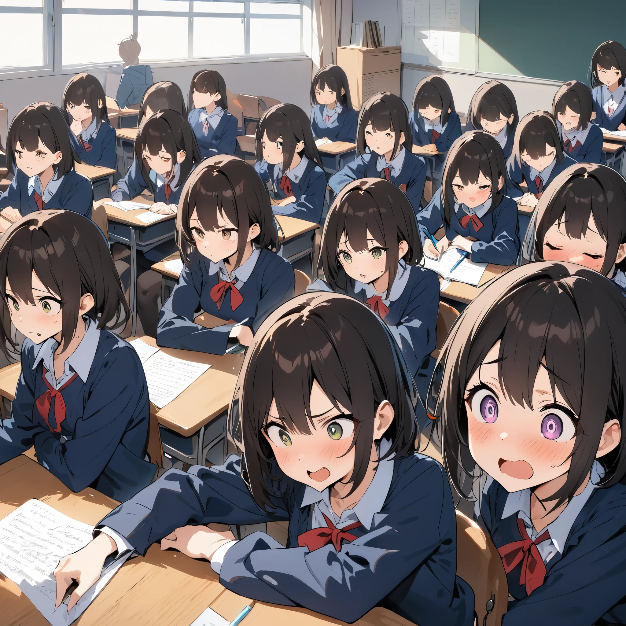 Anime characters sitting in a classroom with a lot of desks - SeaArt AI