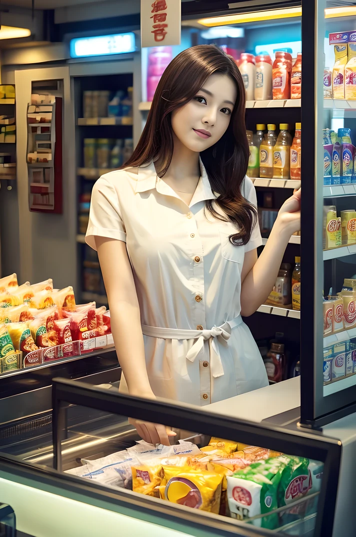 Arafed asian woman in a store with a variety of drinks - SeaArt AI