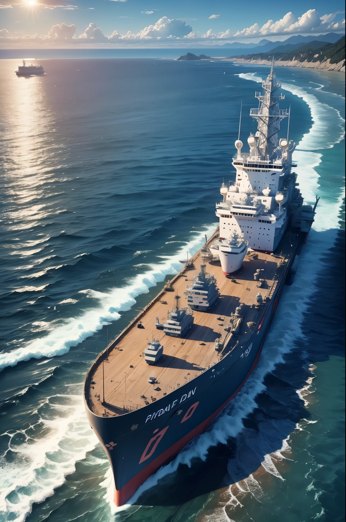 Arafed ship in the ocean with a large body of water - SeaArt AI