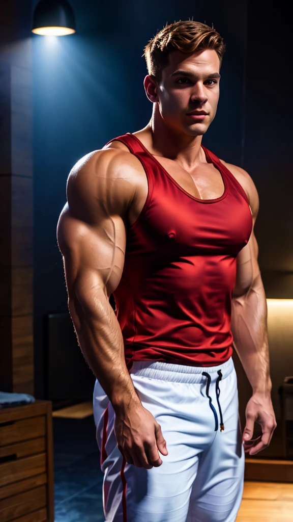 Muscular, Bobby Drake, X-Men, red tank top and white pants, black ...