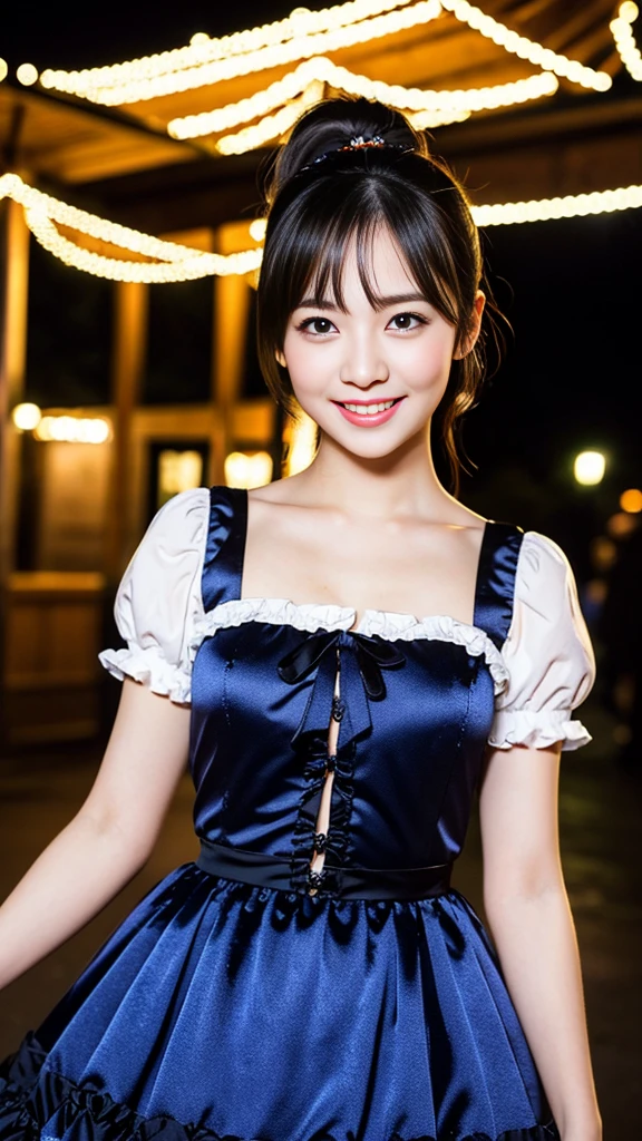 A gorgeous lady in a Kawaii Lolita Piece Dress, standing under night ...