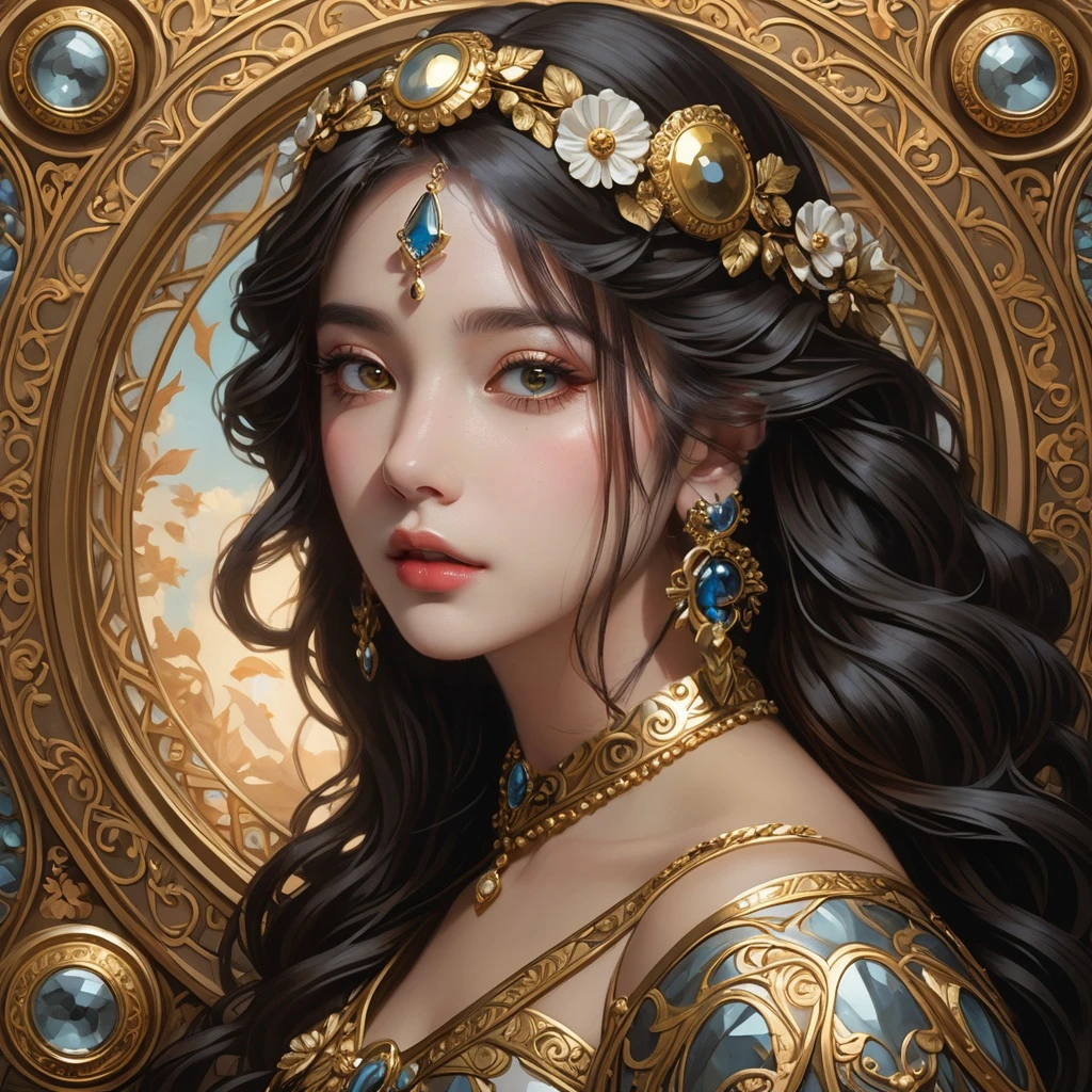 Arabian woman with gold headdress and blue jewels, beautiful fantasy ...