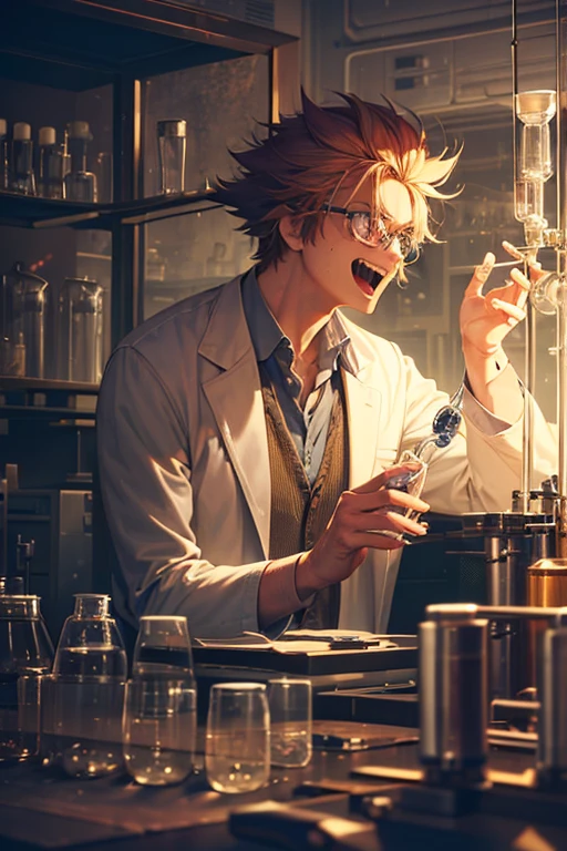 Human, crazy laugh, mad scientist, lab coat, scientific equipment ...
