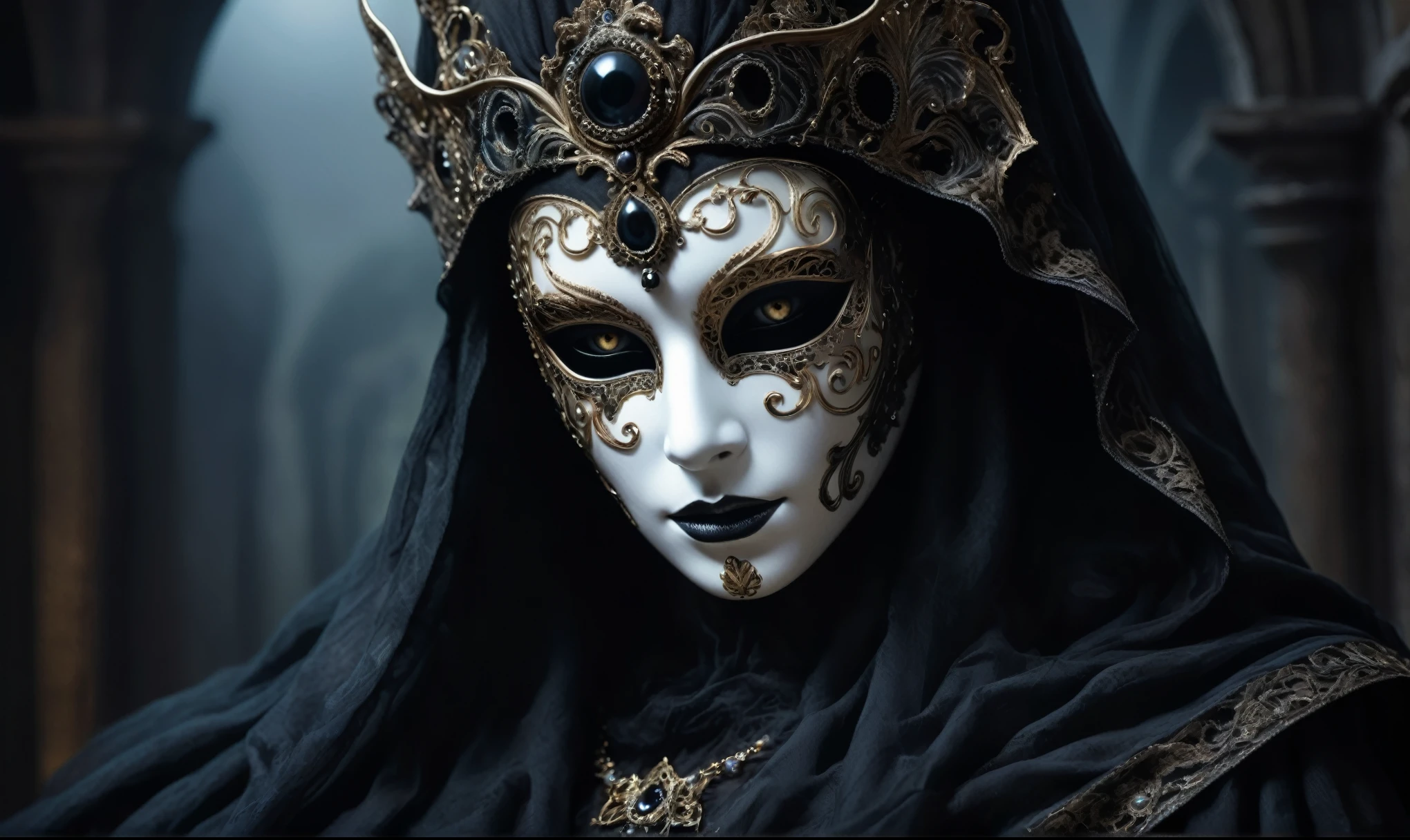A close up of a person wearing a mask and a black robe - SeaArt AI