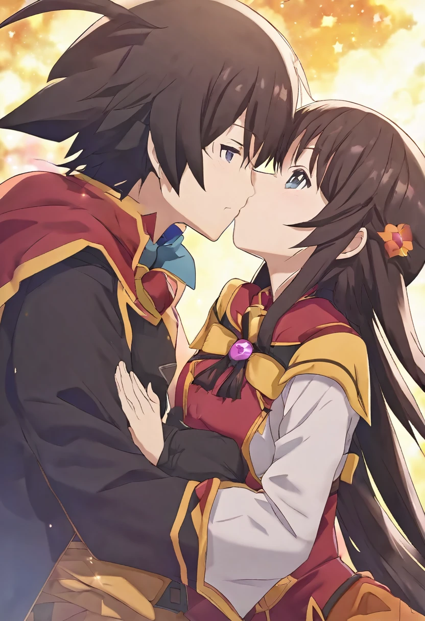 Konosuba Megumin and Kazuma kissing each other, in love, couple - SeaArt AI