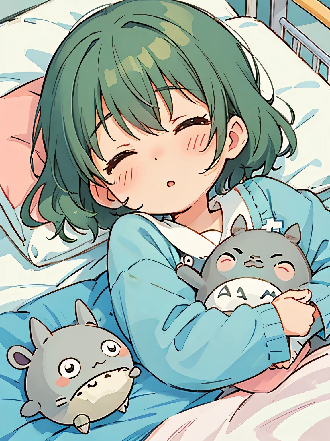 Anime girl sleeping with her cat and cat toy in bed - SeaArt AI