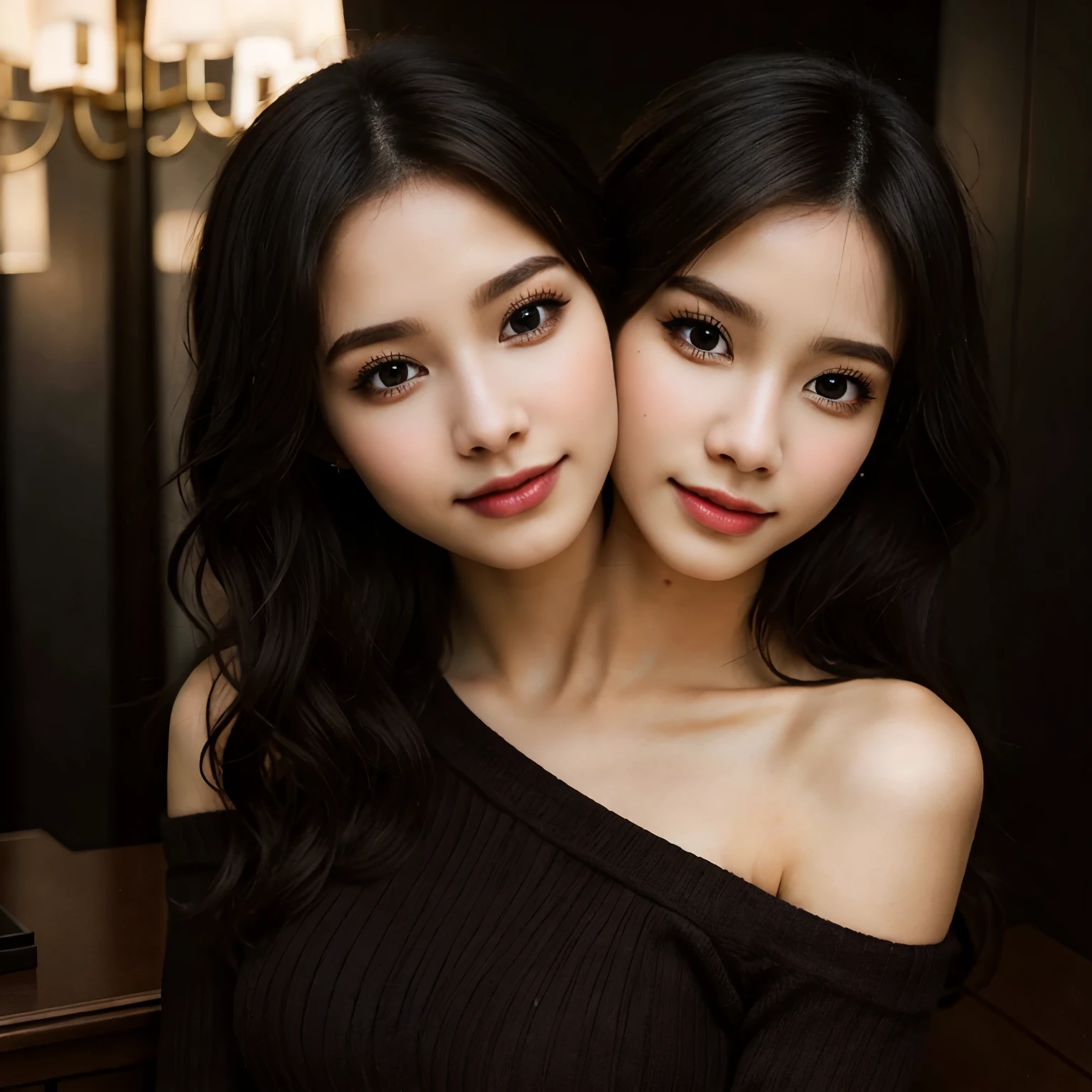 Two asian women posing for a picture in a black dress - SeaArt AI