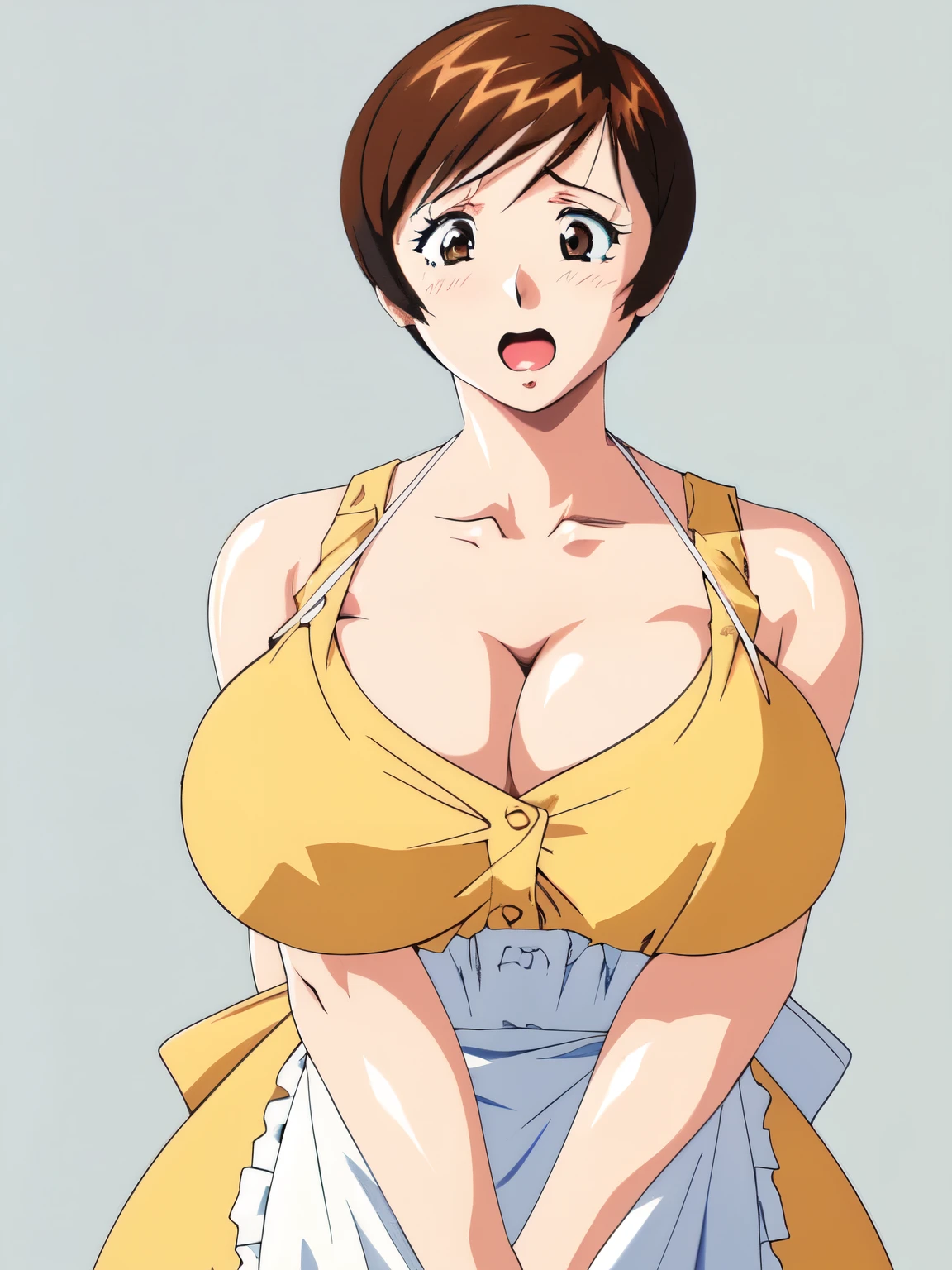 A woman in a yellow dress is holding a knife - SeaArt AI