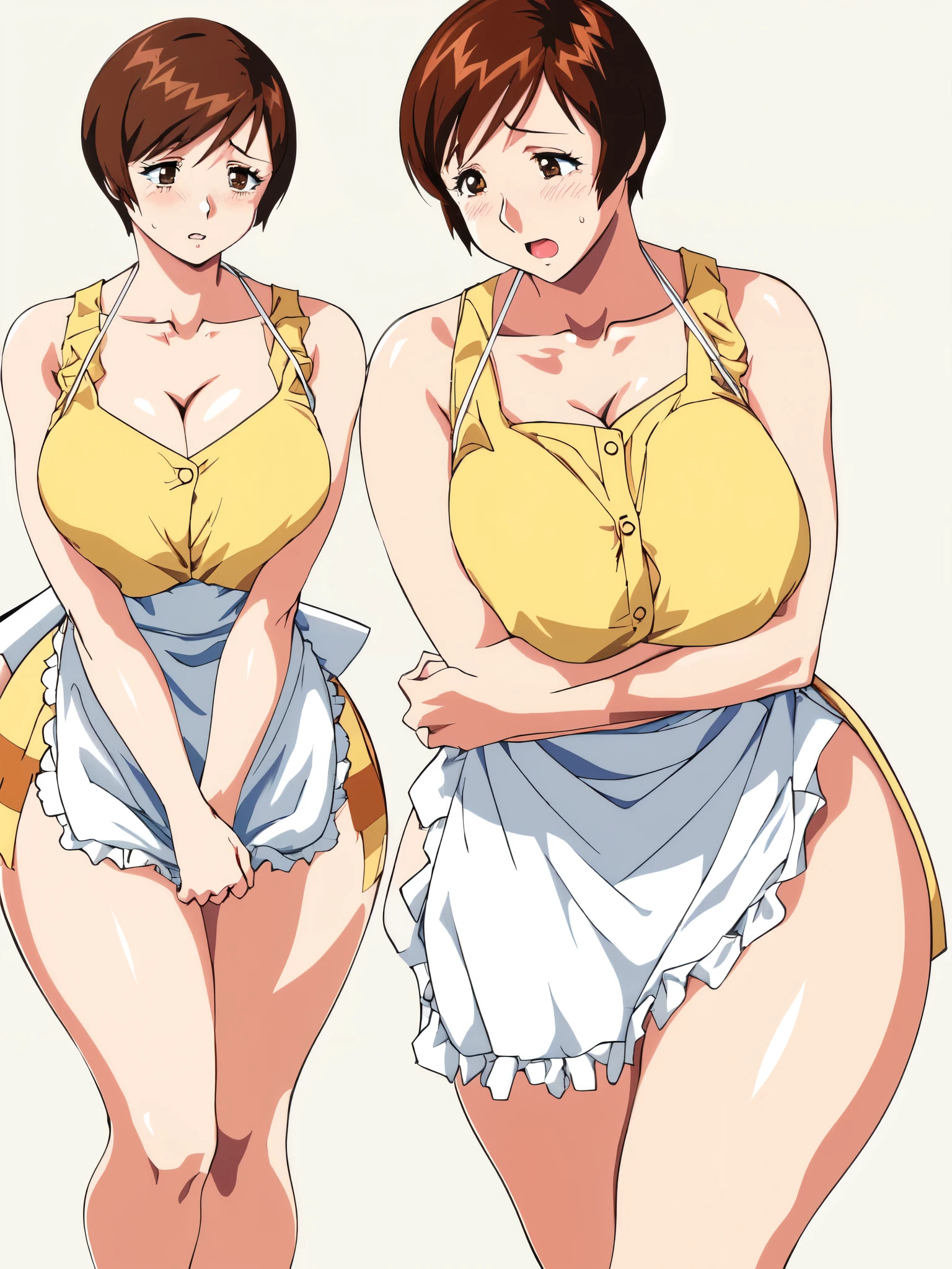 Two women in yellow and white swimsuits are standing next to each other - SeaArt AI