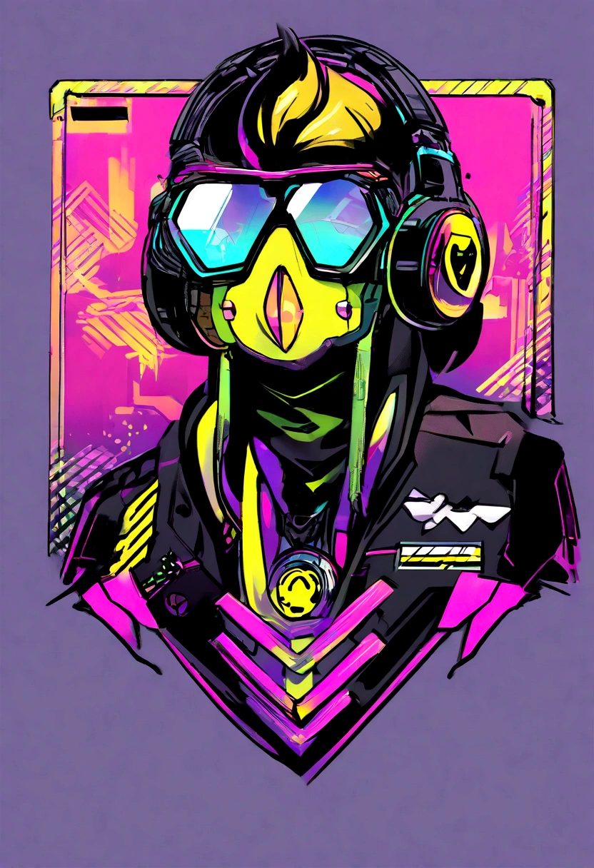 Create a logo icon featuring a cartoon hawk wearing headsets and ...