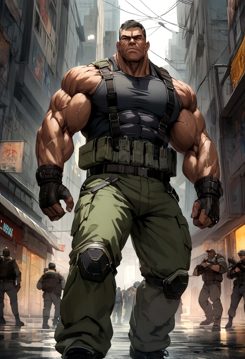 Modern male Muscular Giant middle aged soldier Urban area - SeaArt AI
