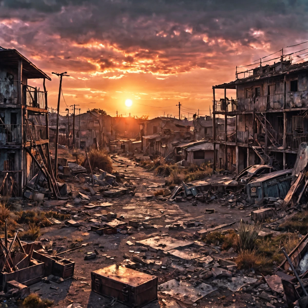 Post-apocalyptic sunset at the end of the world of the new dawn ...