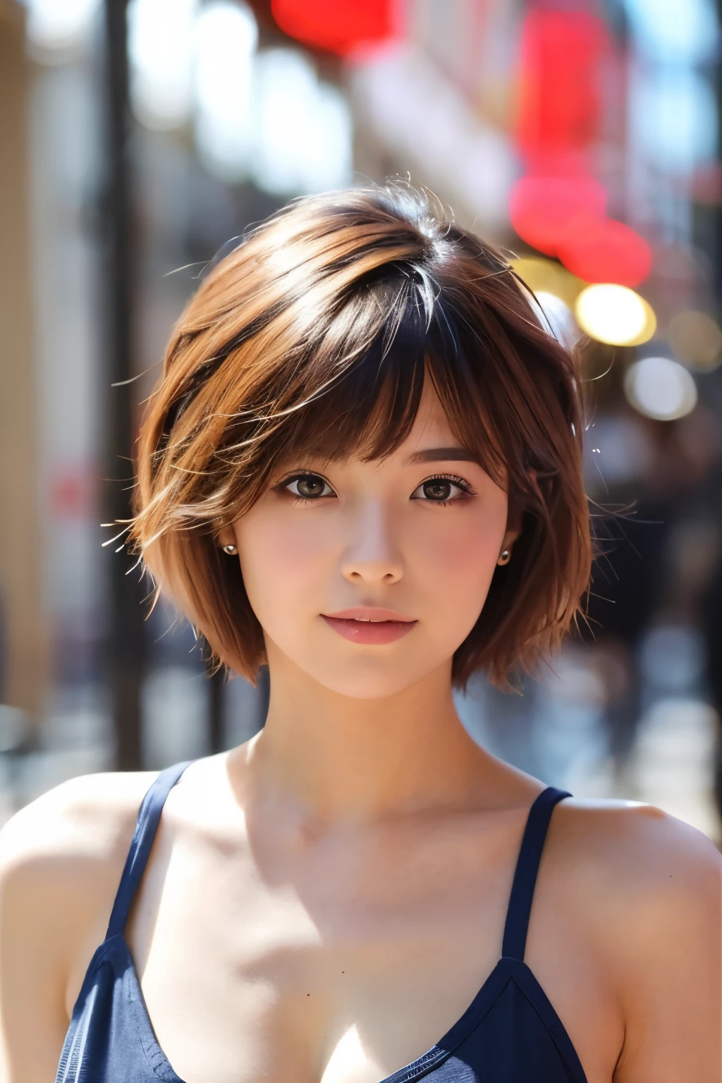 A close up of a woman with a very short hair - SeaArt AI