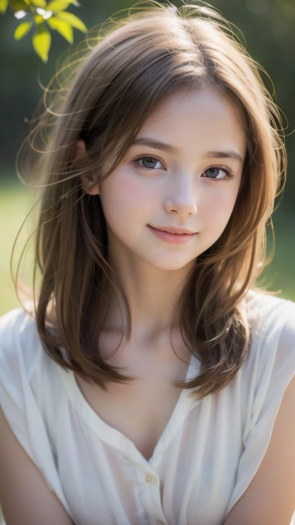 Soft portrait of a young girl, innocent expression, captivating eyes ...