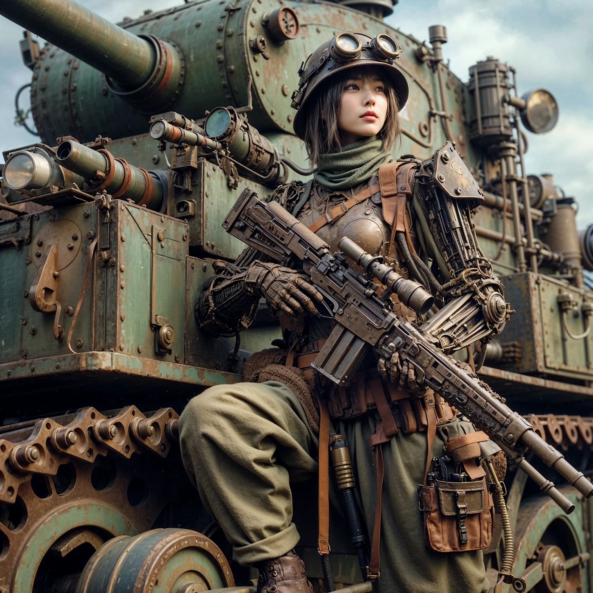 There is a woman in a military uniform holding a gun - SeaArt AI