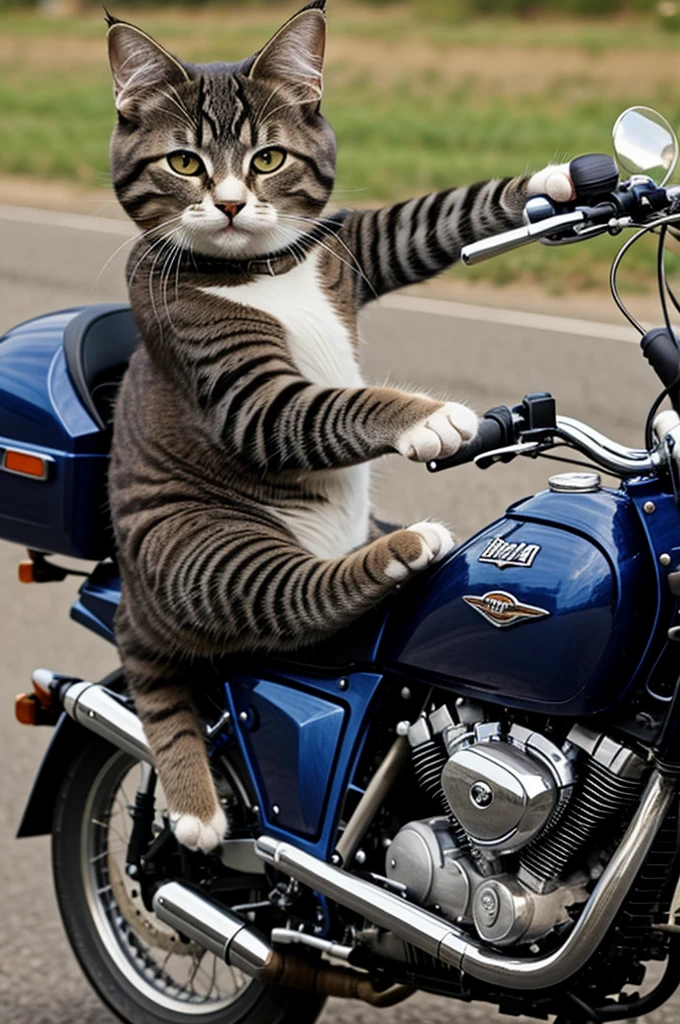 Furry cat on a motorcycle - SeaArt AI