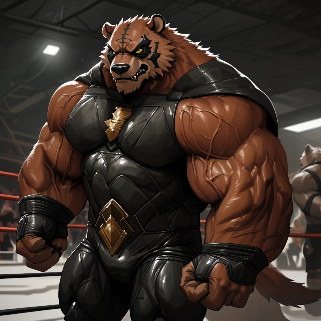 A huge muscular old grizzly bear, bane from batman, extremely detailed ...