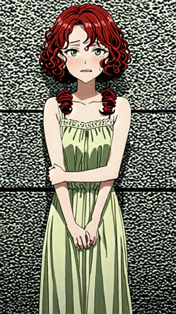 Woman with short, curly red hair and beautiful green eyes crying ...