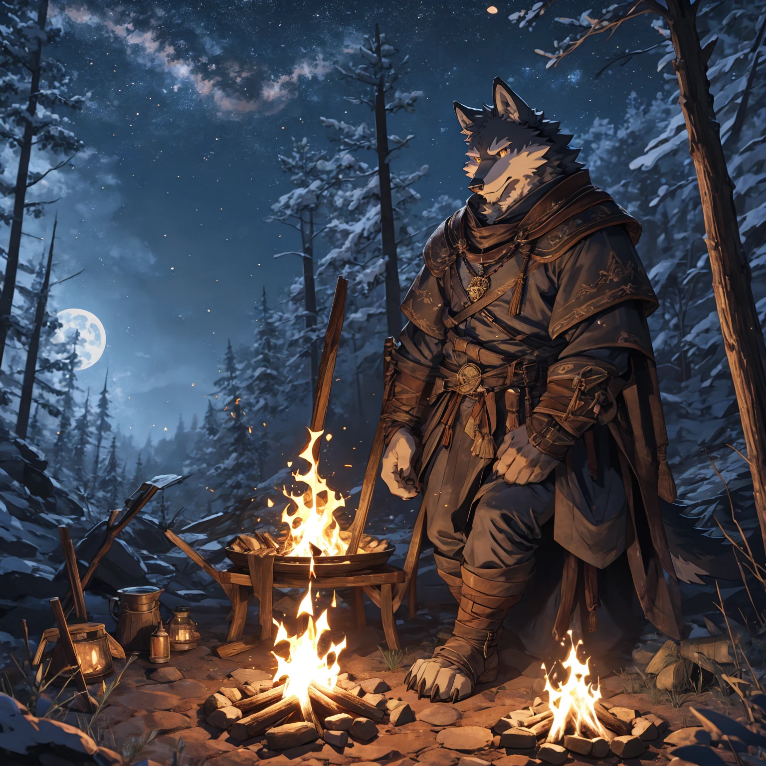 One, kemono, (wolf), anthro, male, ((orange and grey body)), fur ...