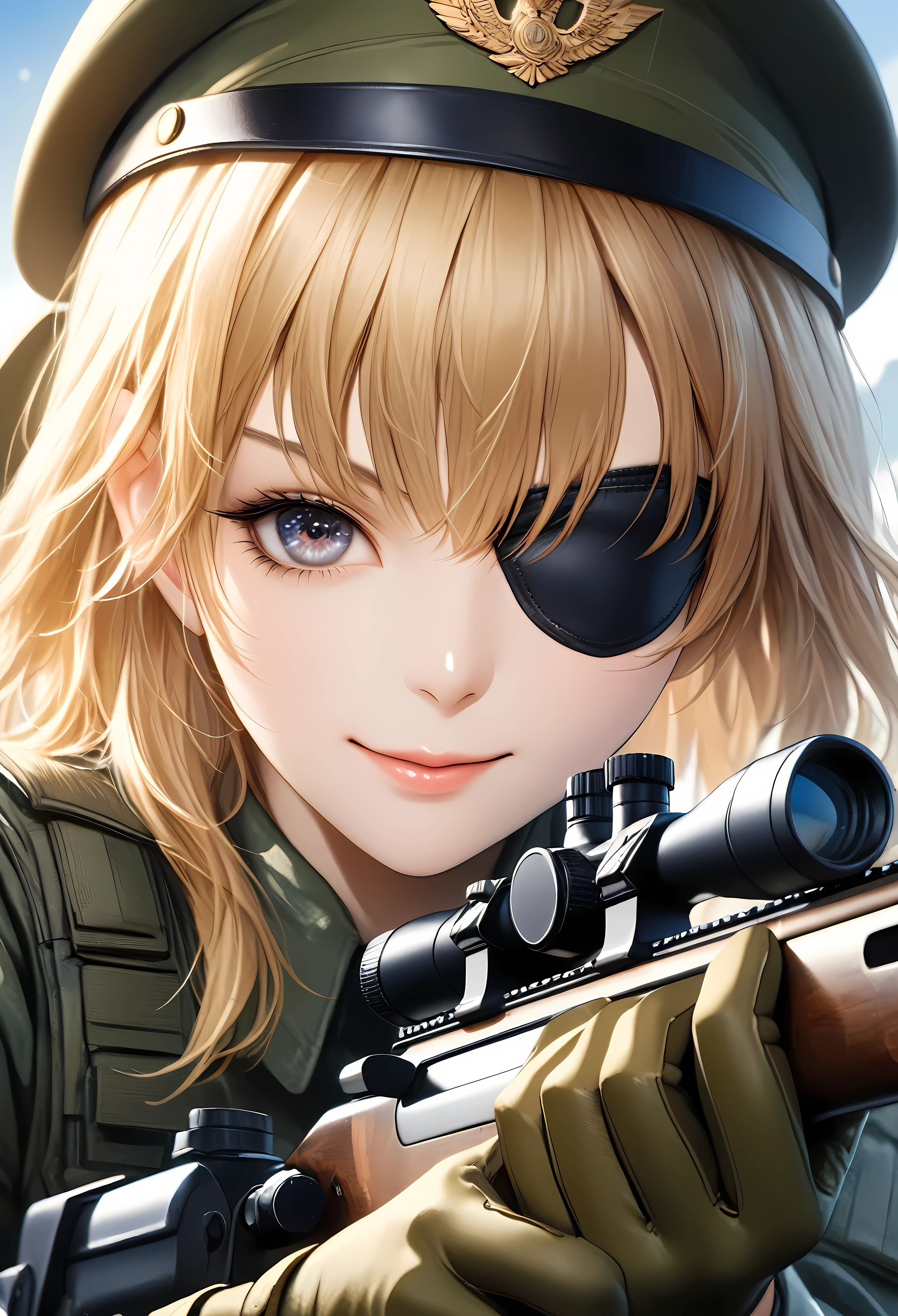 Anime girl with a rifle and a helmet on - SeaArt AI
