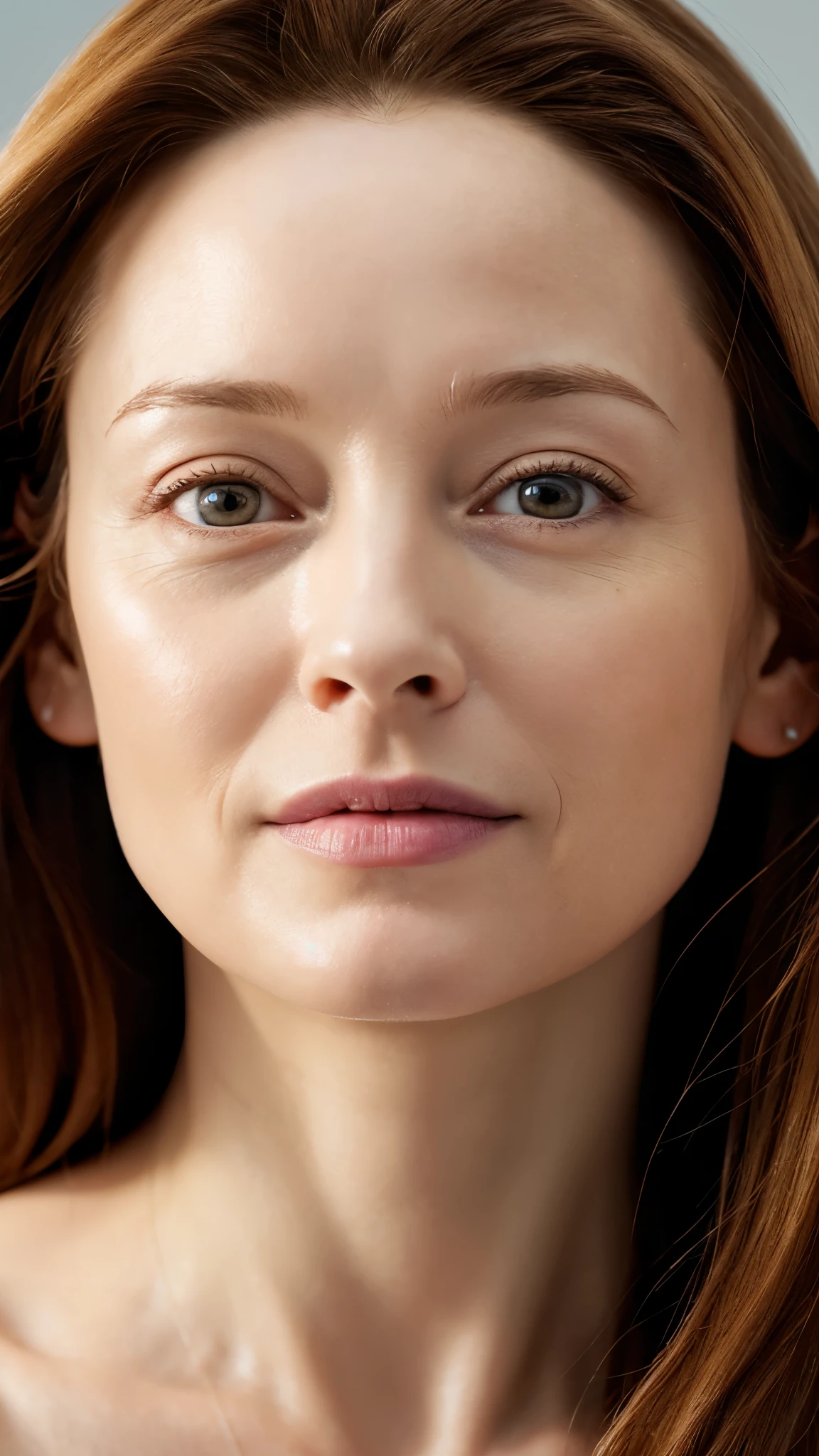 A close up of a woman with long red hair and a white shirt - SeaArt AI