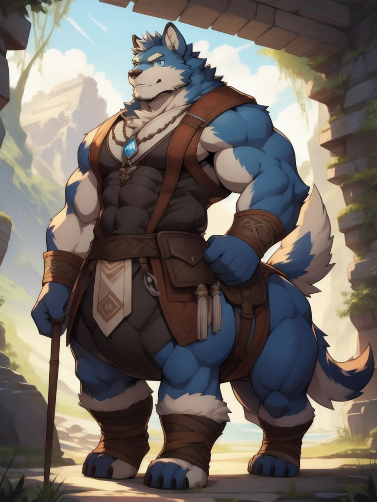 Furry,bara,fur taur, beartaur,Blue Eyes,muscular,Wear an adventurer ...