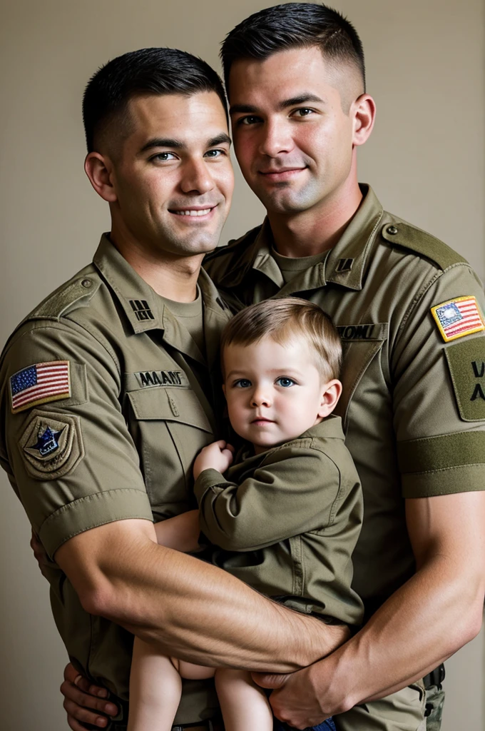 Military dad from the national guard with son in his arms - SeaArt AI