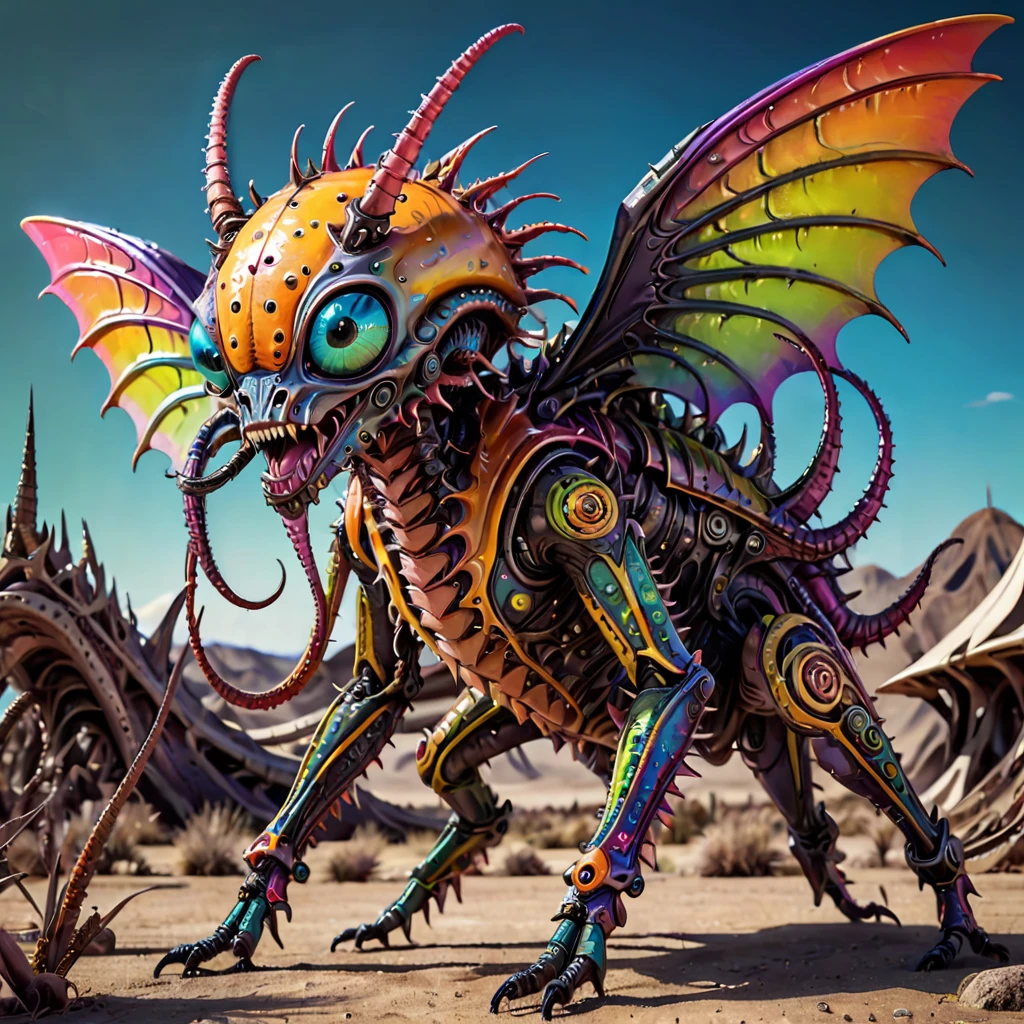 A small bizarre and strange looking part mechanical brightly coloured ...