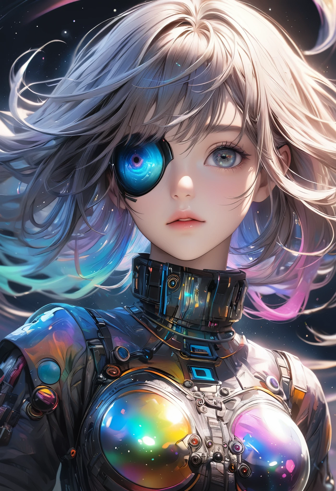 A woman with a futuristic outfit and a futuristic eye patch - SeaArt AI