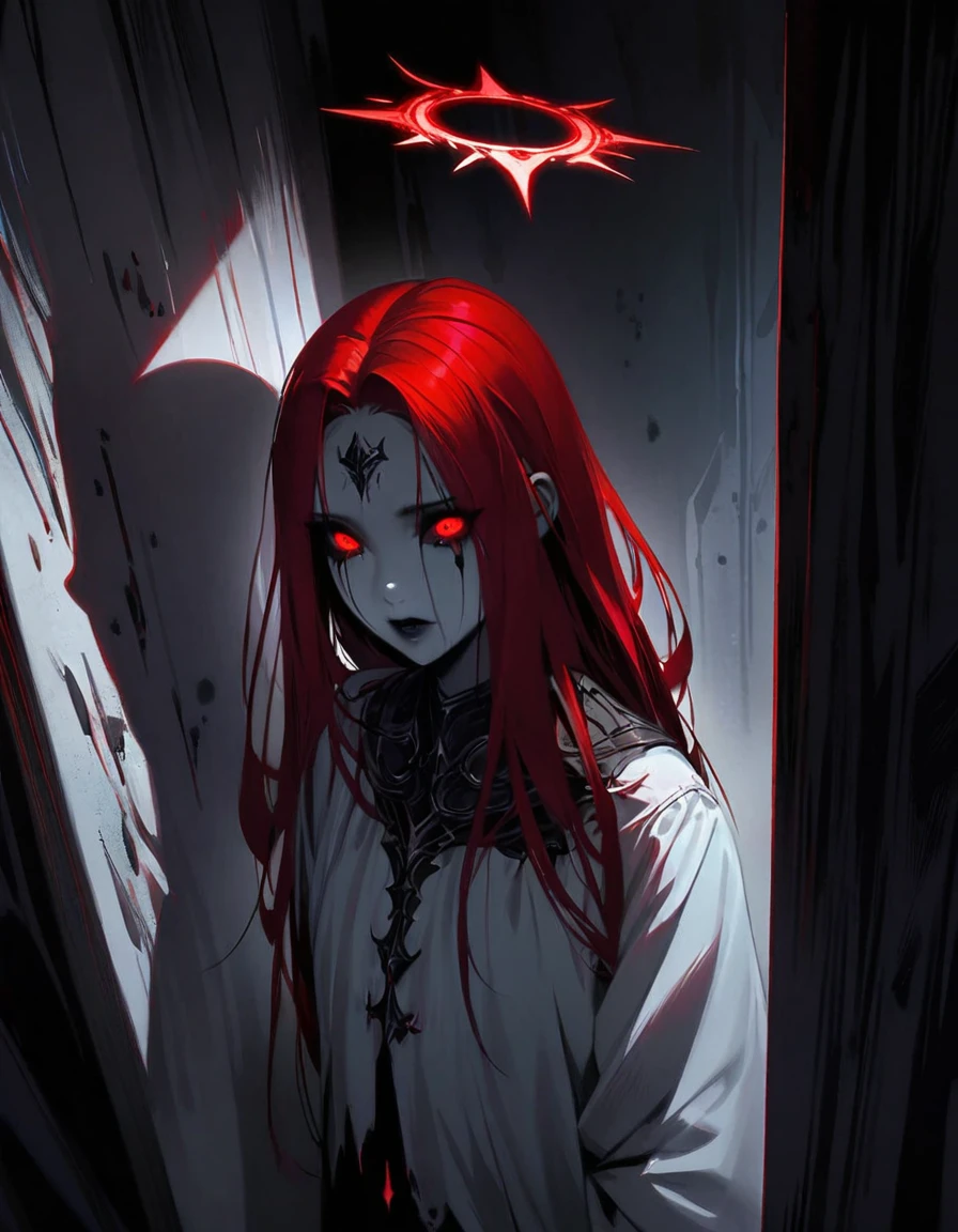 (dark fantasy), horror art, gloomy deity, dark girl, pale white skin ...