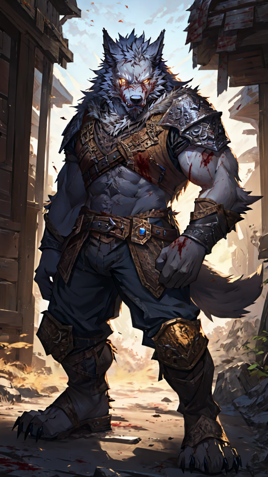 A male werewolf leader in the World of Warcraft, standing pose - SeaArt AI