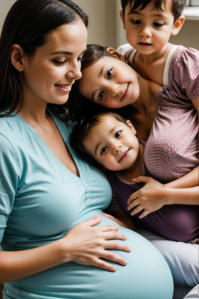 Pregnant woman, breastfeeding mom, little children and a doctor - SeaArt AI