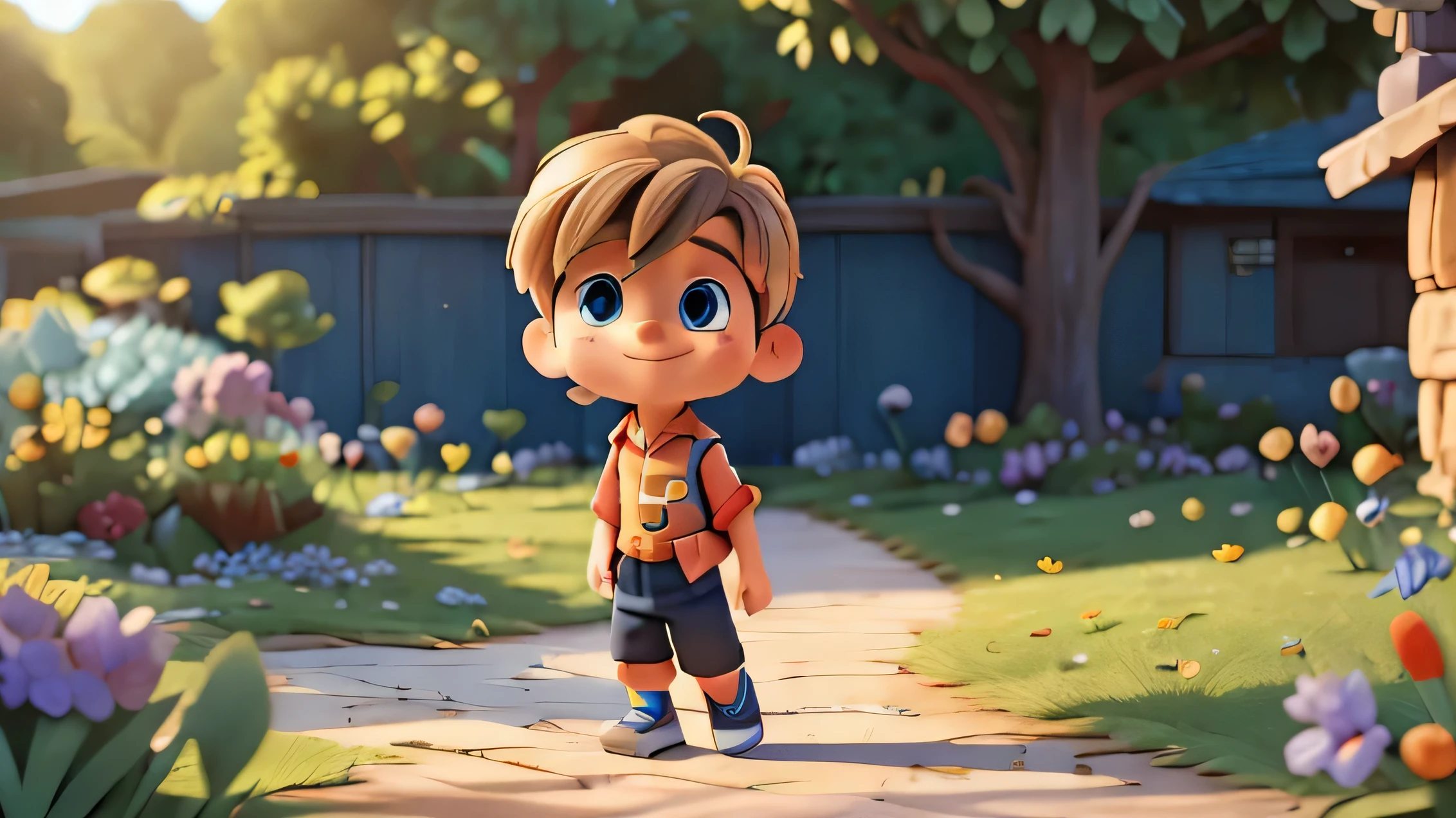 A close up of a cartoon character standing in a garden - SeaArt AI