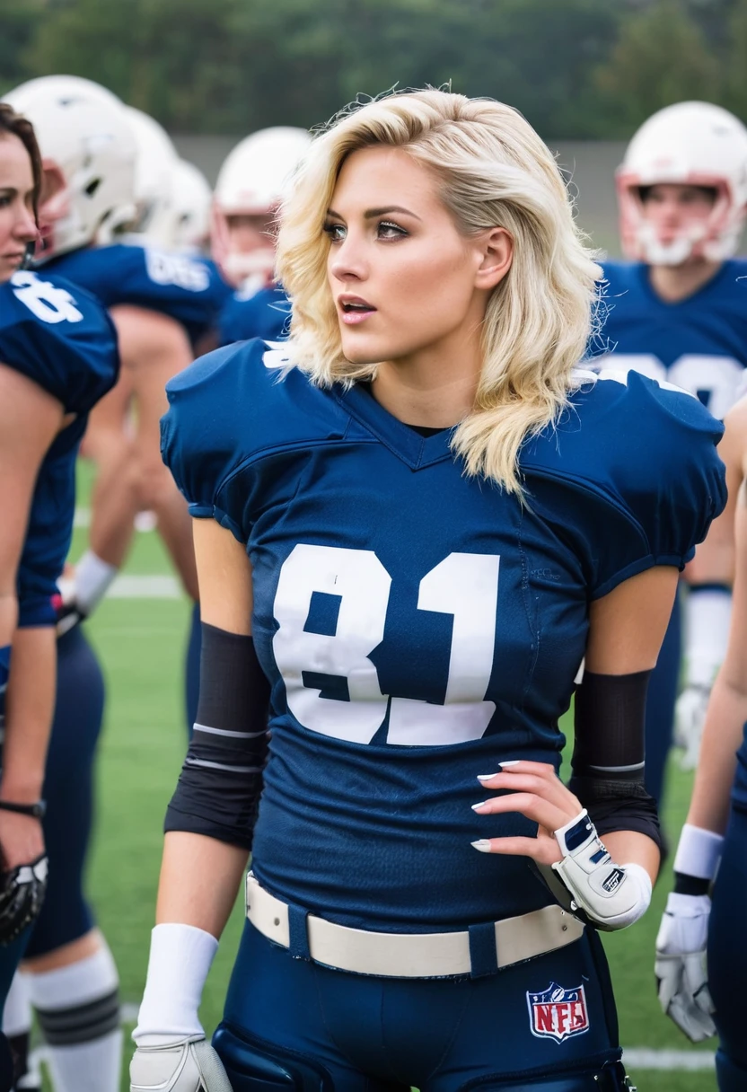 Very attractive blonde female American football player with an undercut ...