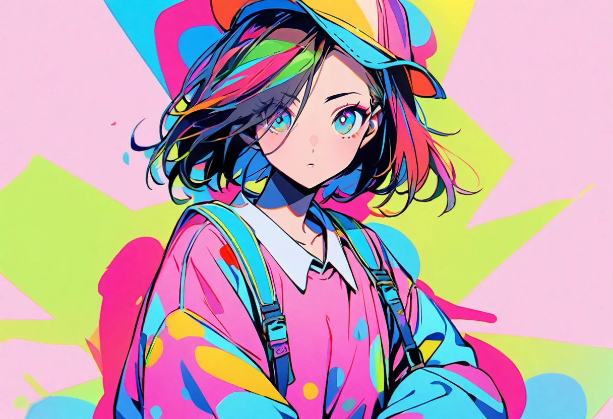 1girl, stylish, bright, boyish, colorful simple background, 8k - SeaArt AI