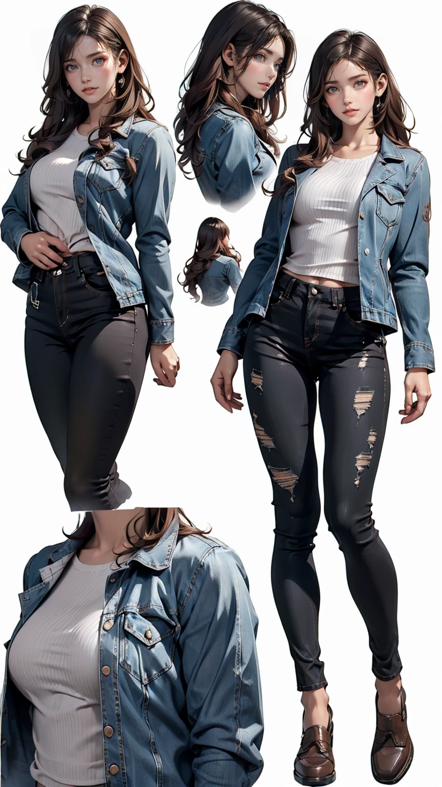 Detailed character sheet, Front view, Side view, Oblique view - SeaArt AI