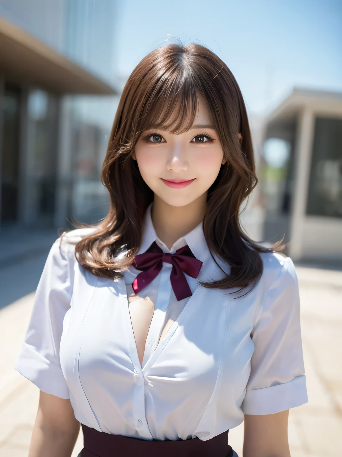 Arafed asian woman in a white shirt and maroon bow tie - SeaArt AI
