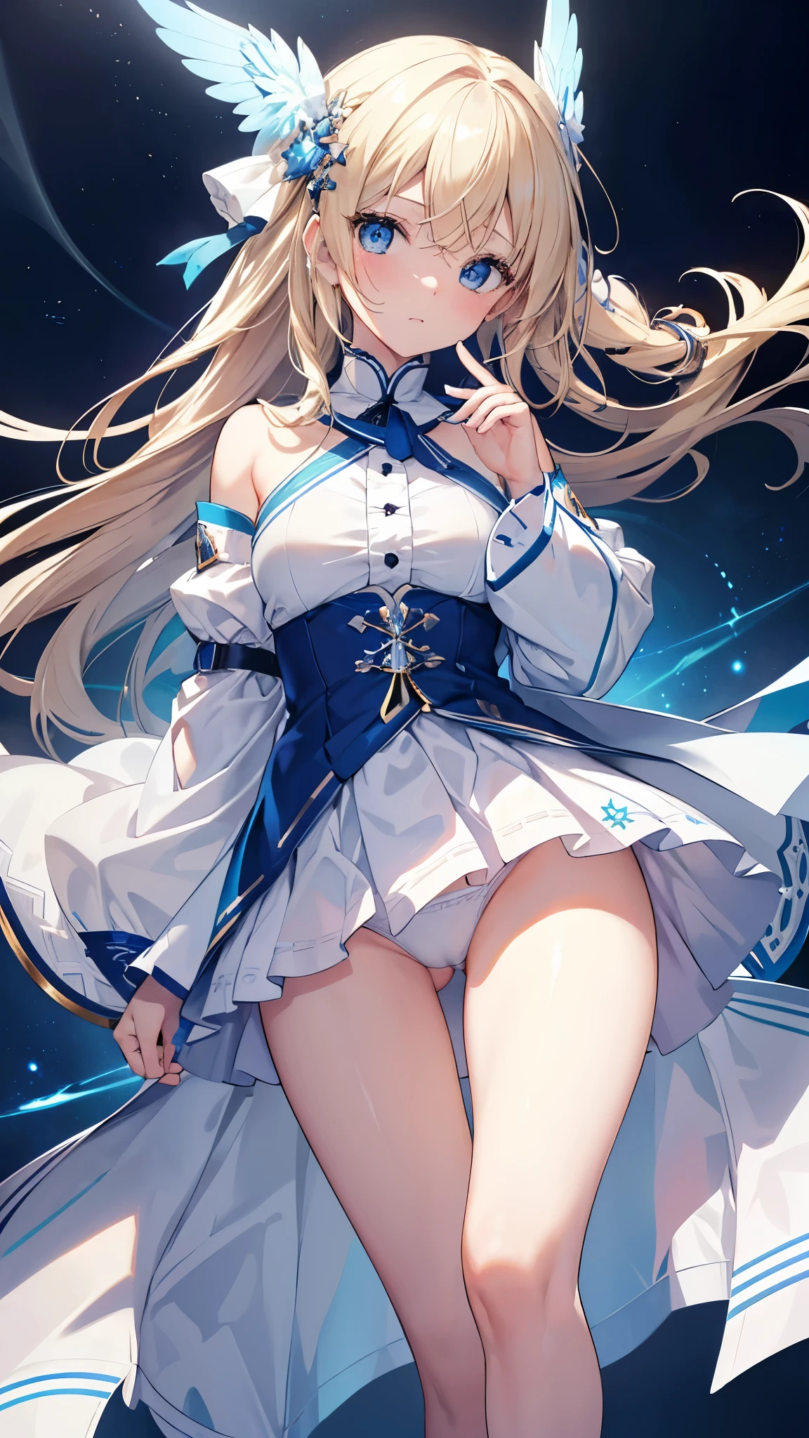 A woman in a short dress with long hair and a blue dress - SeaArt AI