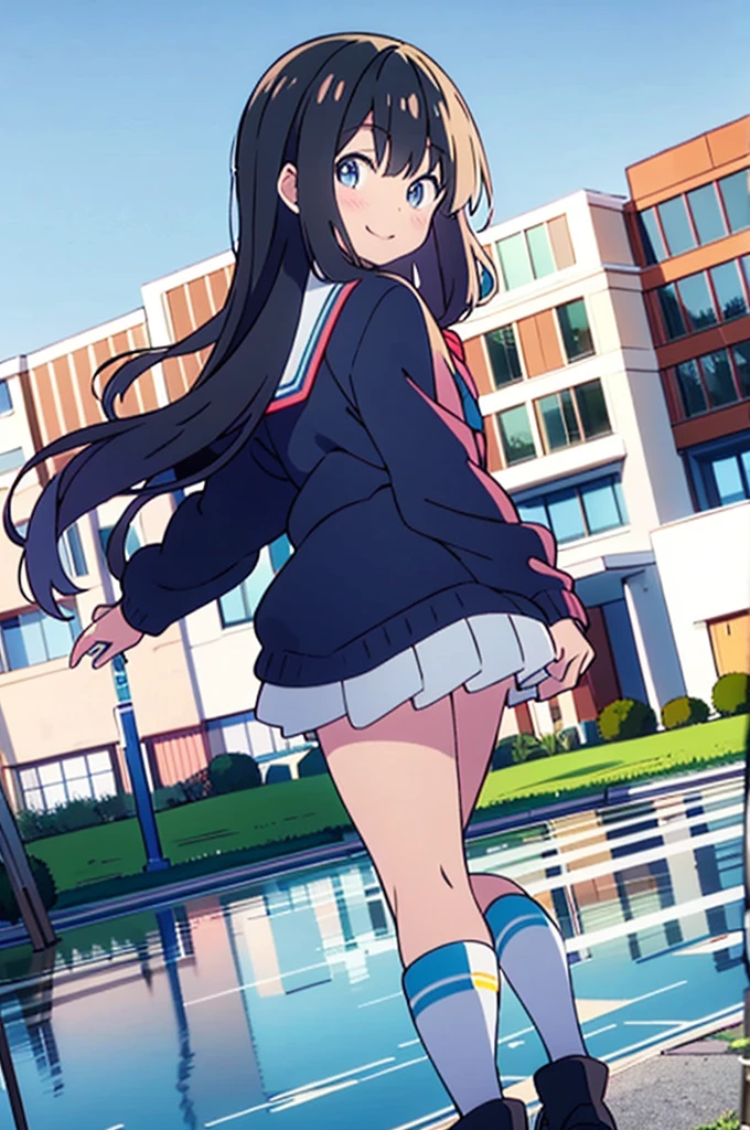 Park after rain large puddles elementary school girl 8-year-old flat ...