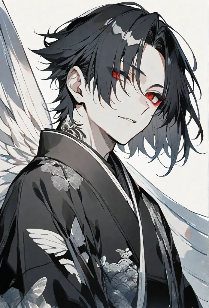 Solo,handsome, monotone,Watercolor, 1. male, bangs,Straight Hair ...