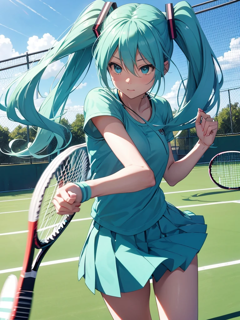 Hatsune Miku, playing tennis - SeaArt AI