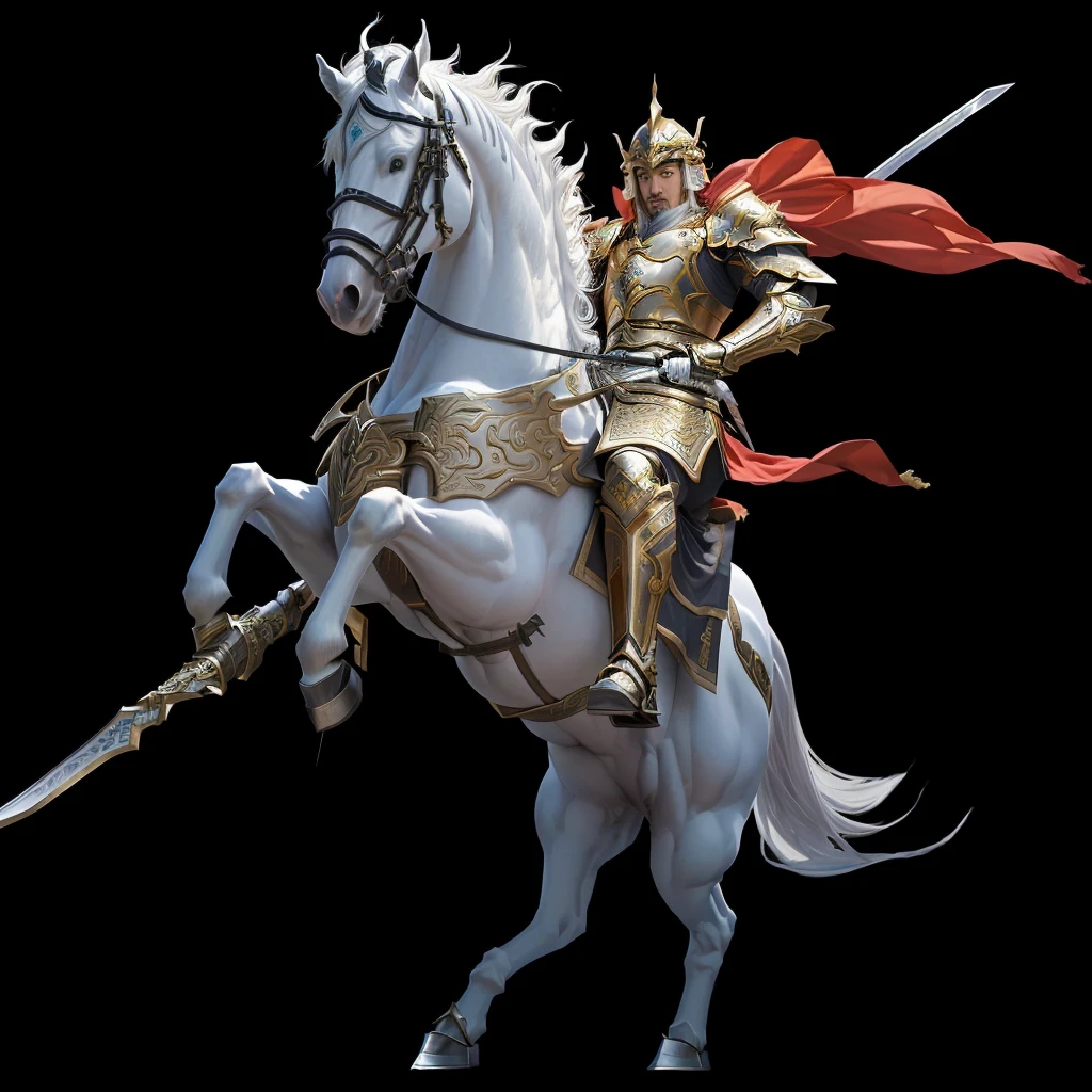 Araf White Horse，There is a man riding on it, zhao yun, heise jinyao ...
