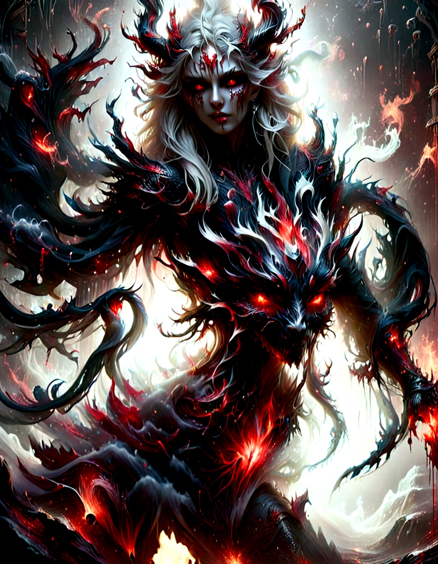 Beautiful female Demoness with, white long hair, perfect body - SeaArt AI