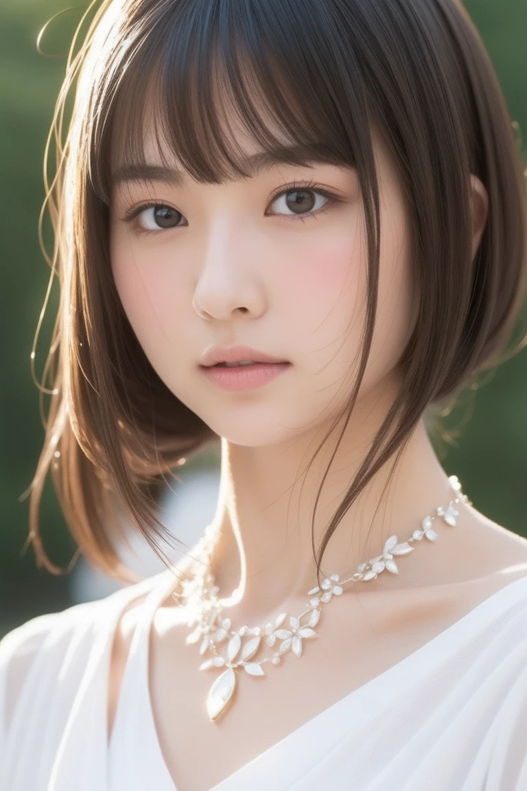 Close-up of a woman in a white shirt and necklace, Beautiful Japanese ...